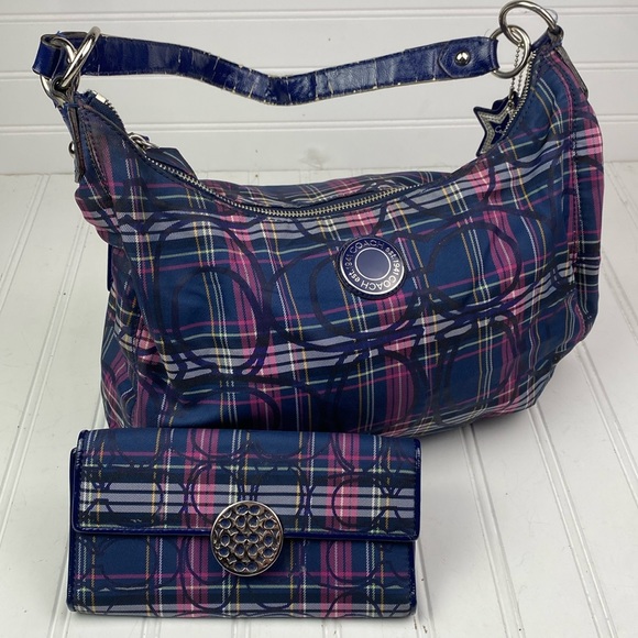 Coach | Bags | Coach Tartan Nylon Plaid Purse And Wallet Set | Poshmark